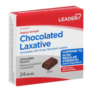 Leader Chocolated Laxative, Regular Strength, 15 Mg, Chocolate Flavored ...