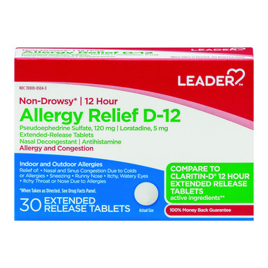 Leader Allergy Relief D 12, 12 Hr, Non Drowsy, Extended Release Tablets ...