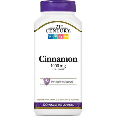 21st Century Cinnamon 1000 mg Capsules, Metabolism Support, 120 Count, 1 Ea