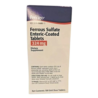 Perrigo Ferrous Sulfate Enteric Coated Tablets, 100 Ea