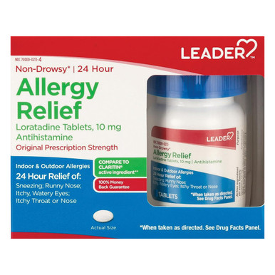 Leader Loratadine 10 mg Non Drowsy Allergy Relief Tablets 90Ea