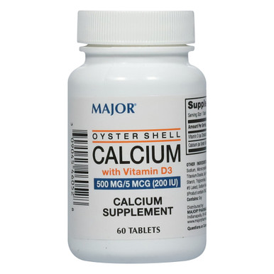 Major Oyster Shell Calcium with Vitamin D3 500 Mg Supplement, 60 Ea