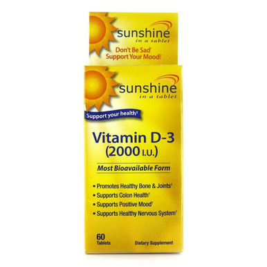 Sunshine Vitamin D3 2000 IU Supports Immune Bone Hearth Health Tablets 60Ea