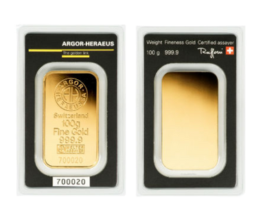 100g Argor-Heraeus Gold Minted Bar