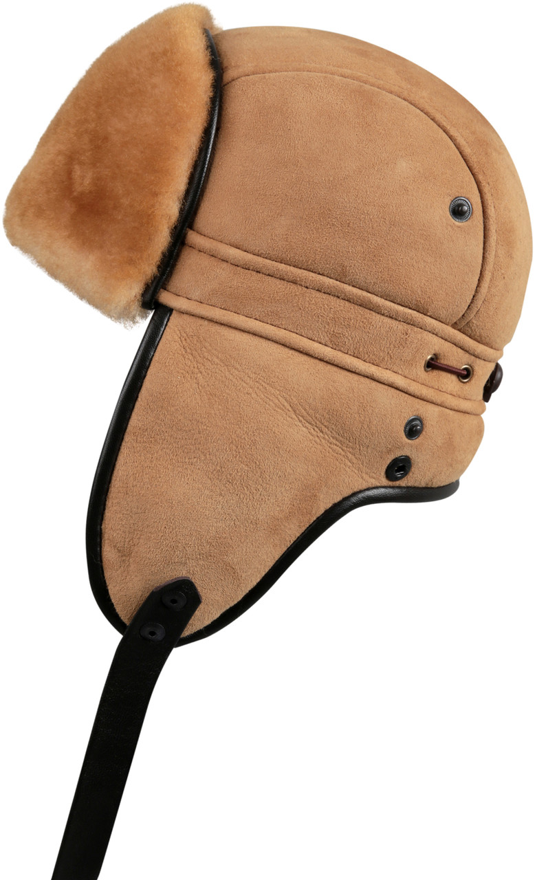 Shearling Sheepskin Biker Trapper Fur Hat-Tan - Zavelio | Genuine Sheepskin