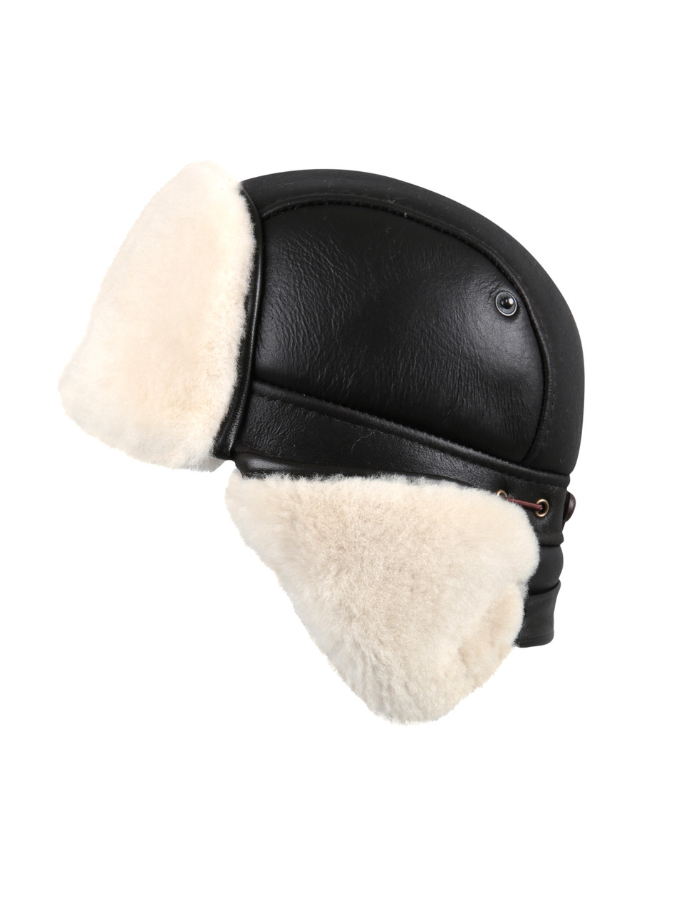 Shearling Sheepskin Biker Trapper Fur Hat - Brown Beige - Zavelio ...