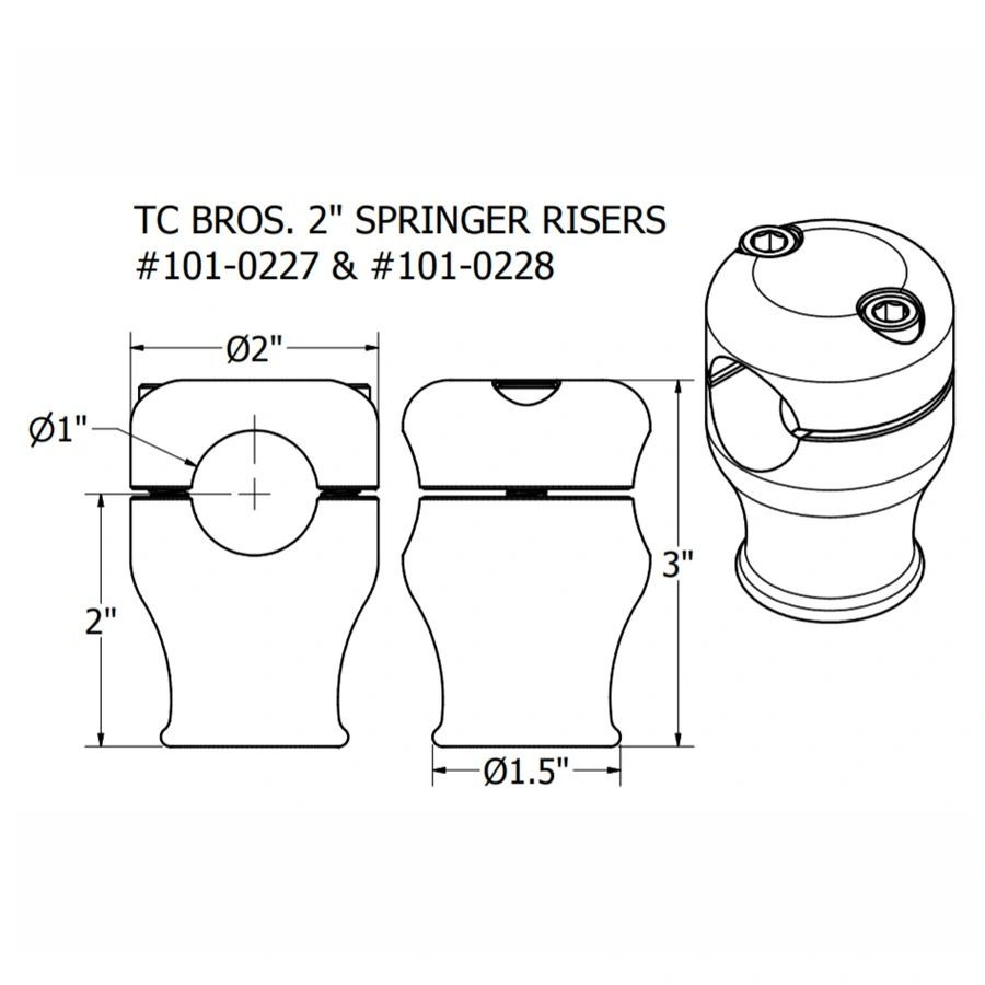 TC Bros. 2" Black Springer Risers for 1" Diameter Handlebars - Bullseye ...