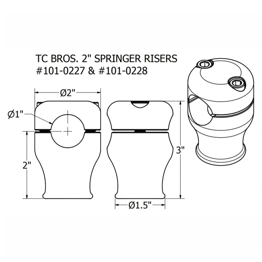 TC Bros. 2" Black Springer Risers for 1" Diameter Handlebars - Bullseye ...