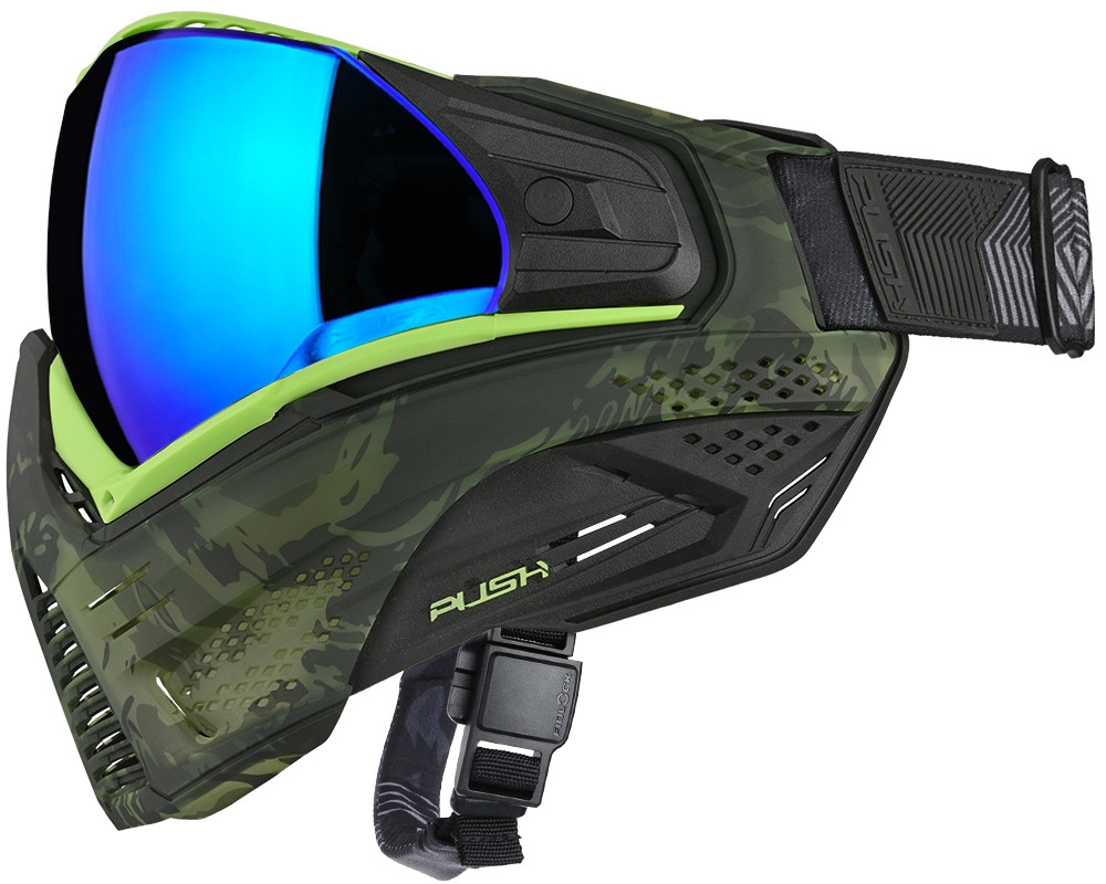 Push Unite Paintball Mask - Tropical Camo Lime w/ Chrome Purple Lens