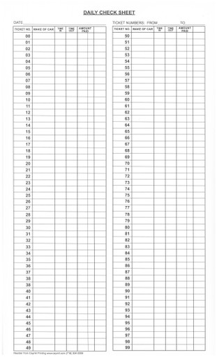 Daily Check Sheets 8 1/2" x 14" Printed 100 sheets per pad