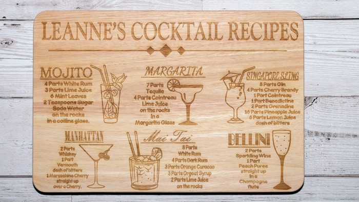 Personalised Cocktail Recipe Chopping Board