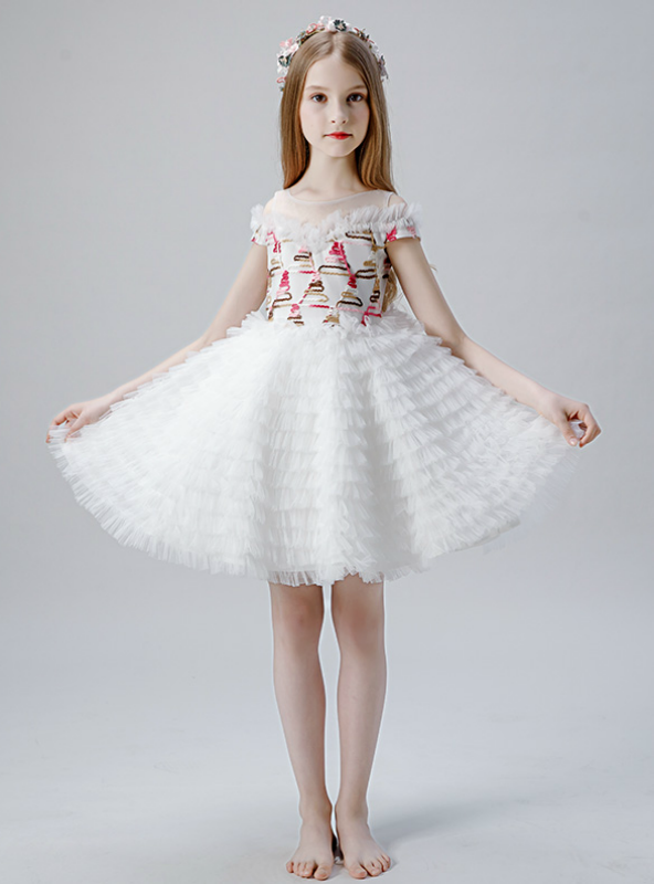 In Stock:Ship in 48 Hours Pink Half Sleeve Short Flwoer Girl Dress