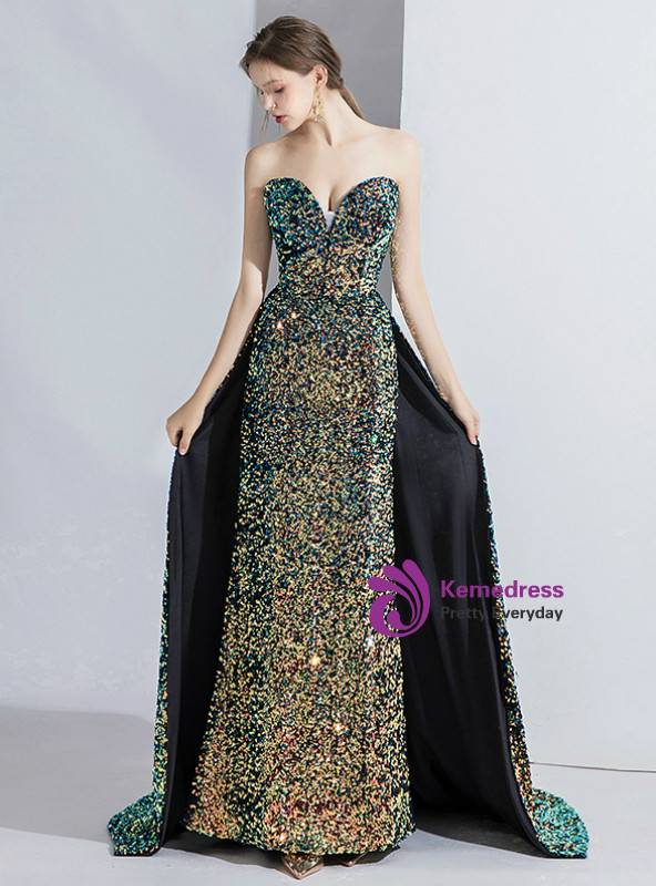 Multicolour Sequins Sweetheart Neck Long Prom Dress 2020