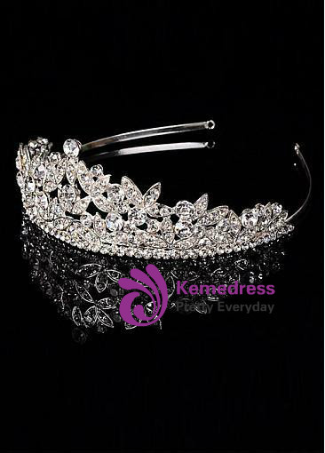 In Stock Dazzling Silver-plated Alloy Tiara With Rhinestones
