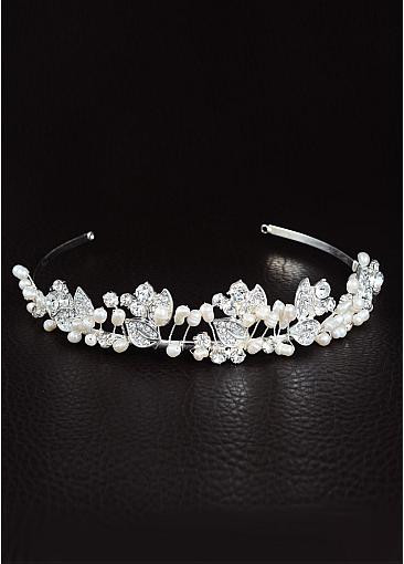 Trendy Dazzling Alloy Wedding Tiaras With Rhinestones & Pearls