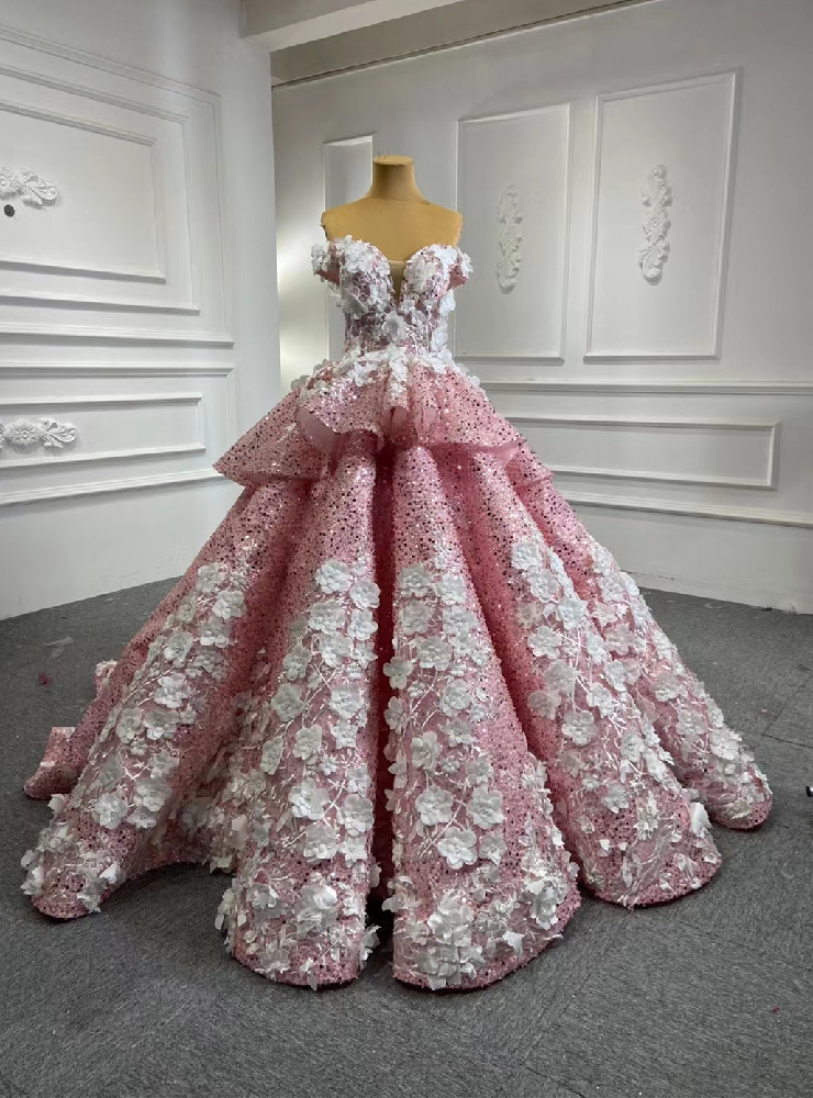 Pink Off the Shoulder Appliques Rococo Baroque Dress