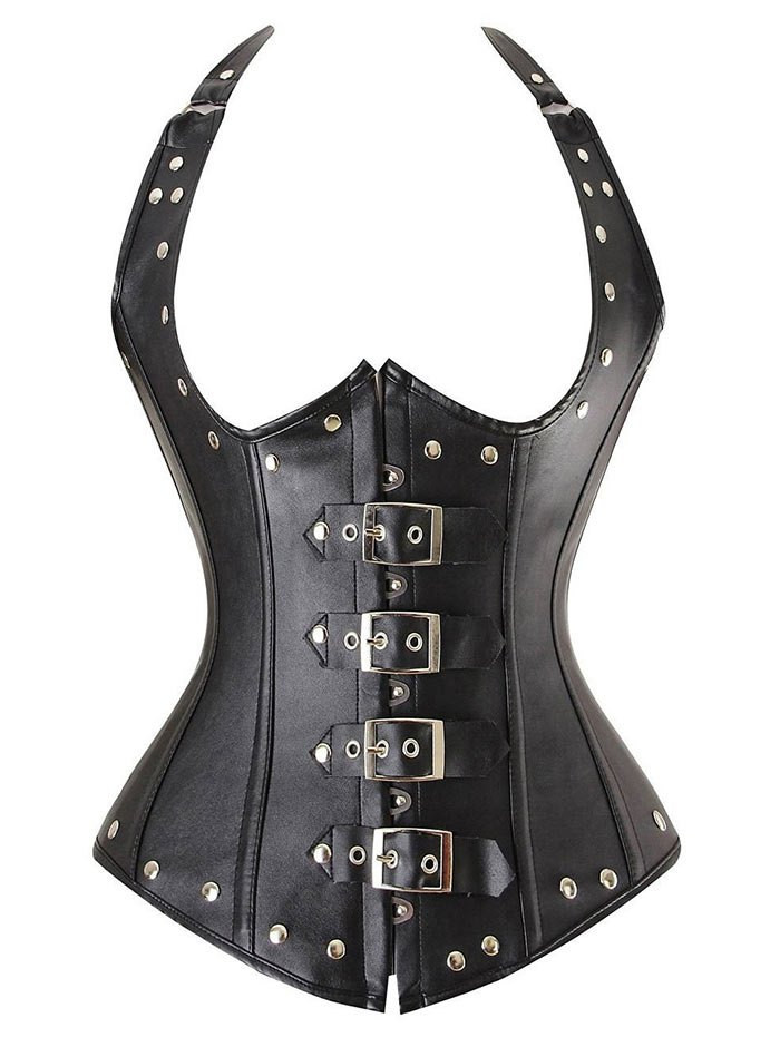 Sexy Lace-Up Halter Faux Leather Corset Top
