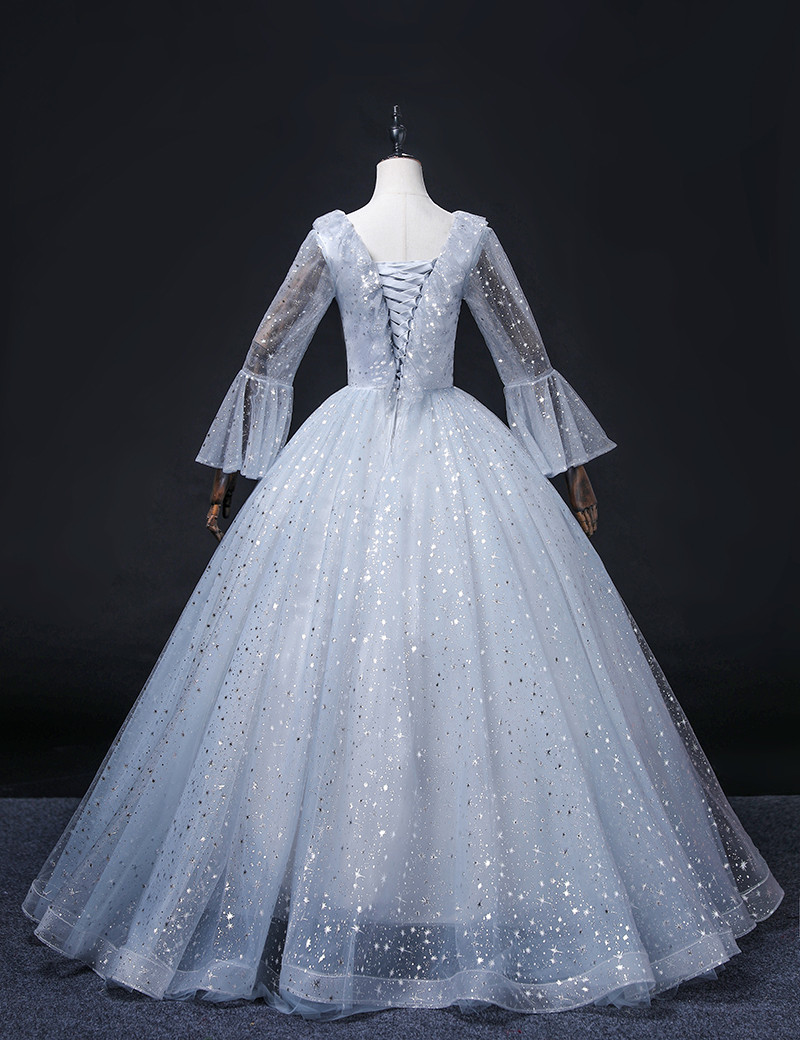 Light Blue Tulle Long Sleeve Quinceanera Dress