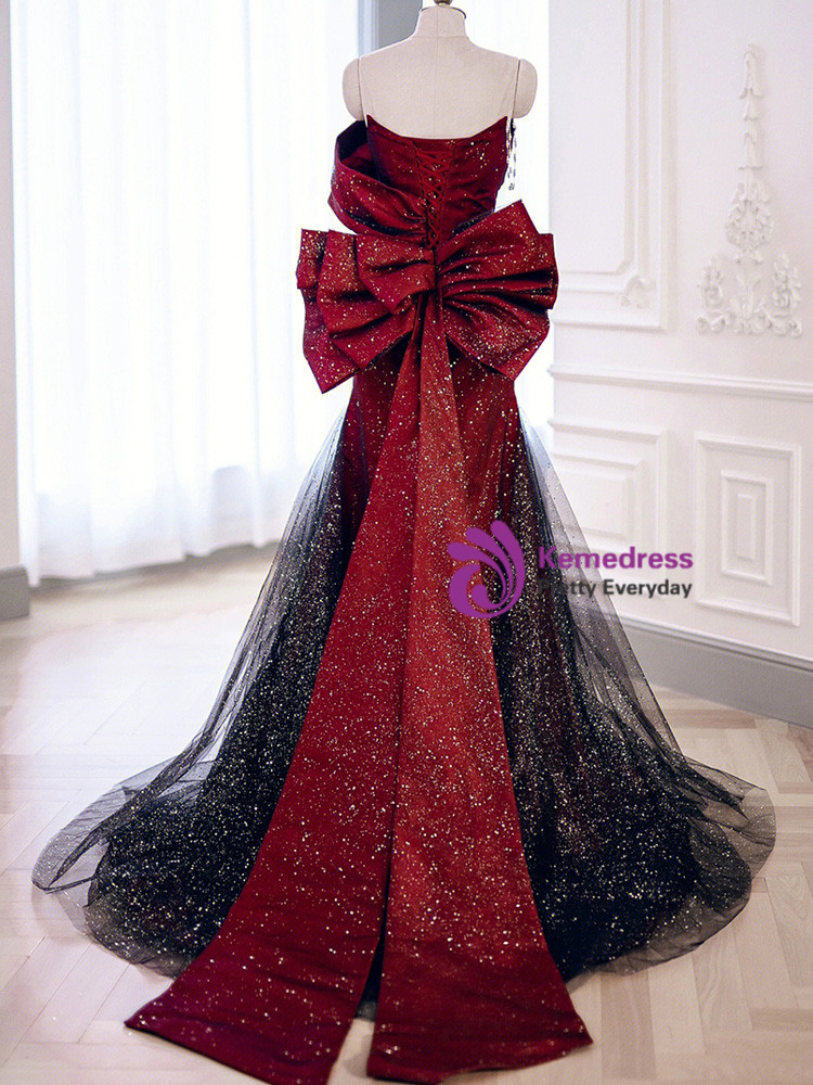 Black Tulle Off the Shoulder Bow Prom Dress