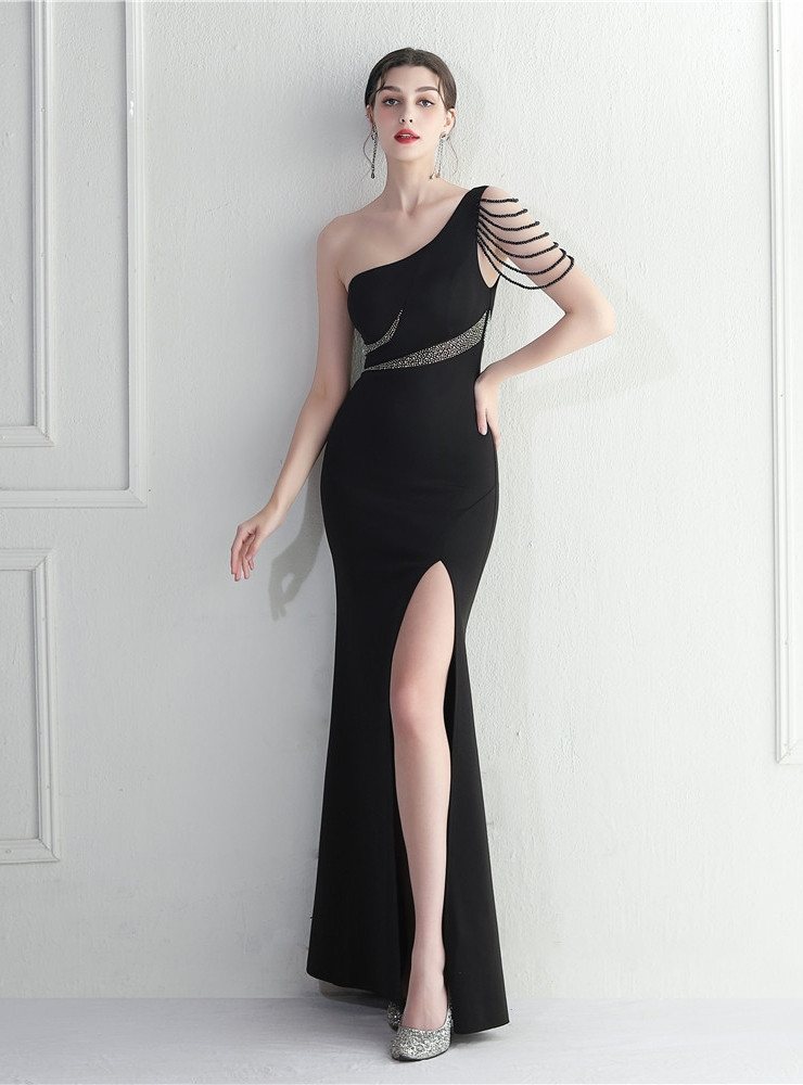 In Stock:Ship in 48 Hours Gold Sequins One Shoulder Beading Split Party ...