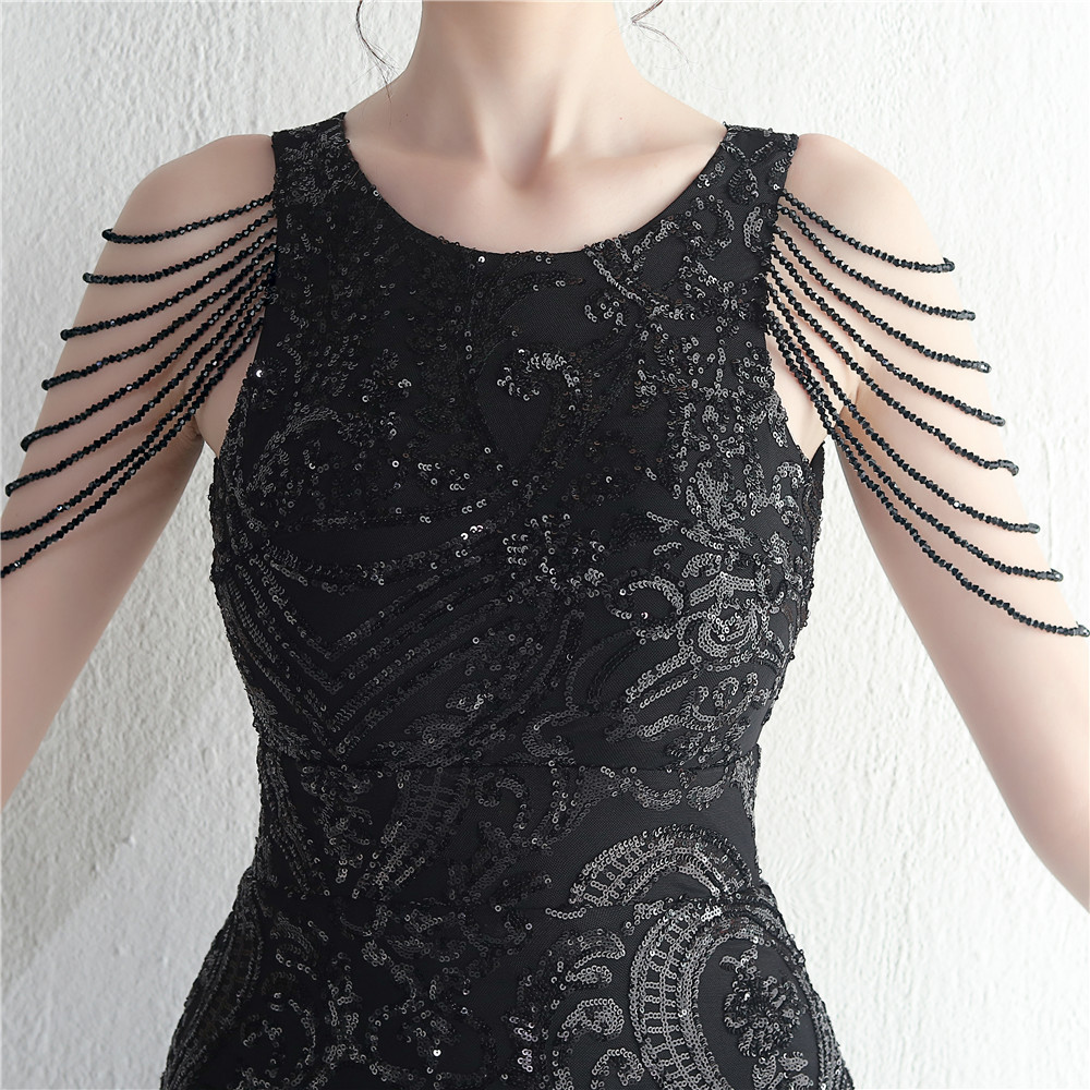 In Stock:Ship in 48 Hours Black Mermaid Open Back Beading Party Dress