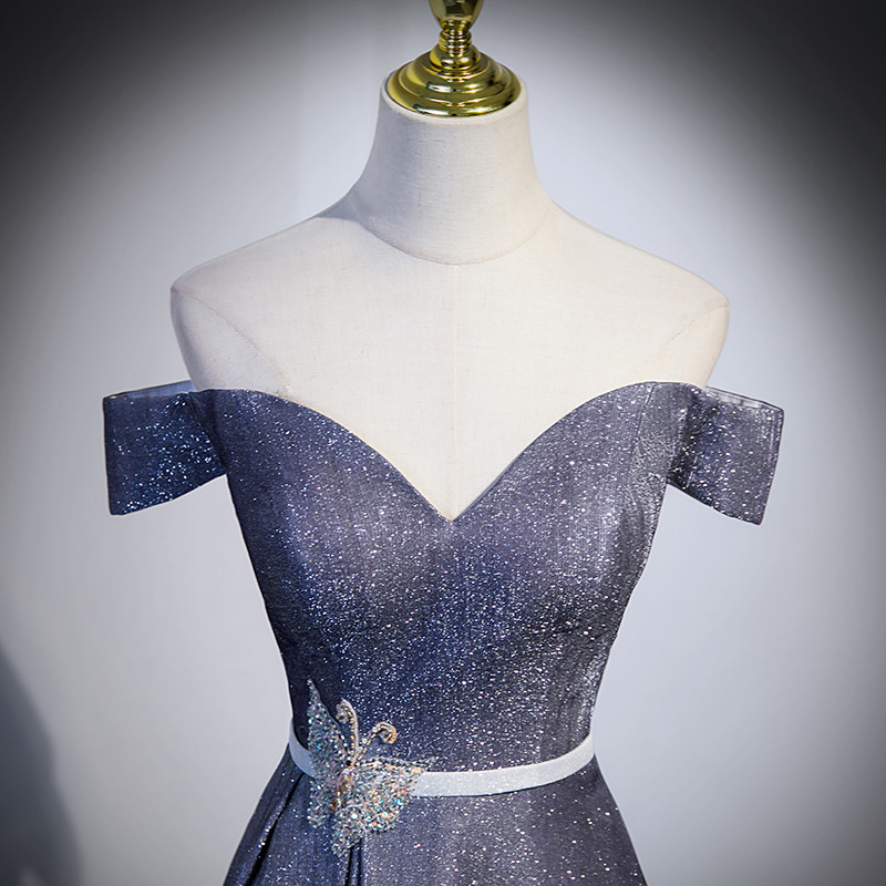 Blue Gradient Off the Shoulder Prom Dress