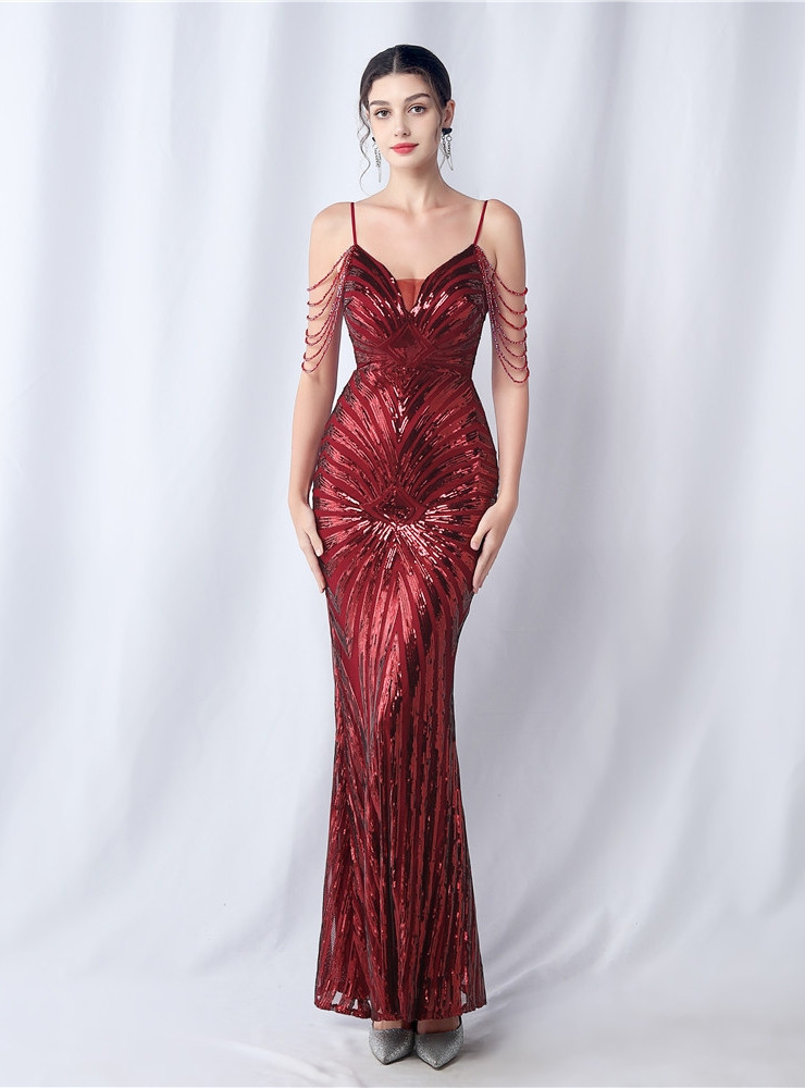 In Stock:Ship in 48 Hours Sexy Gold Sequins Beading Prom Dress