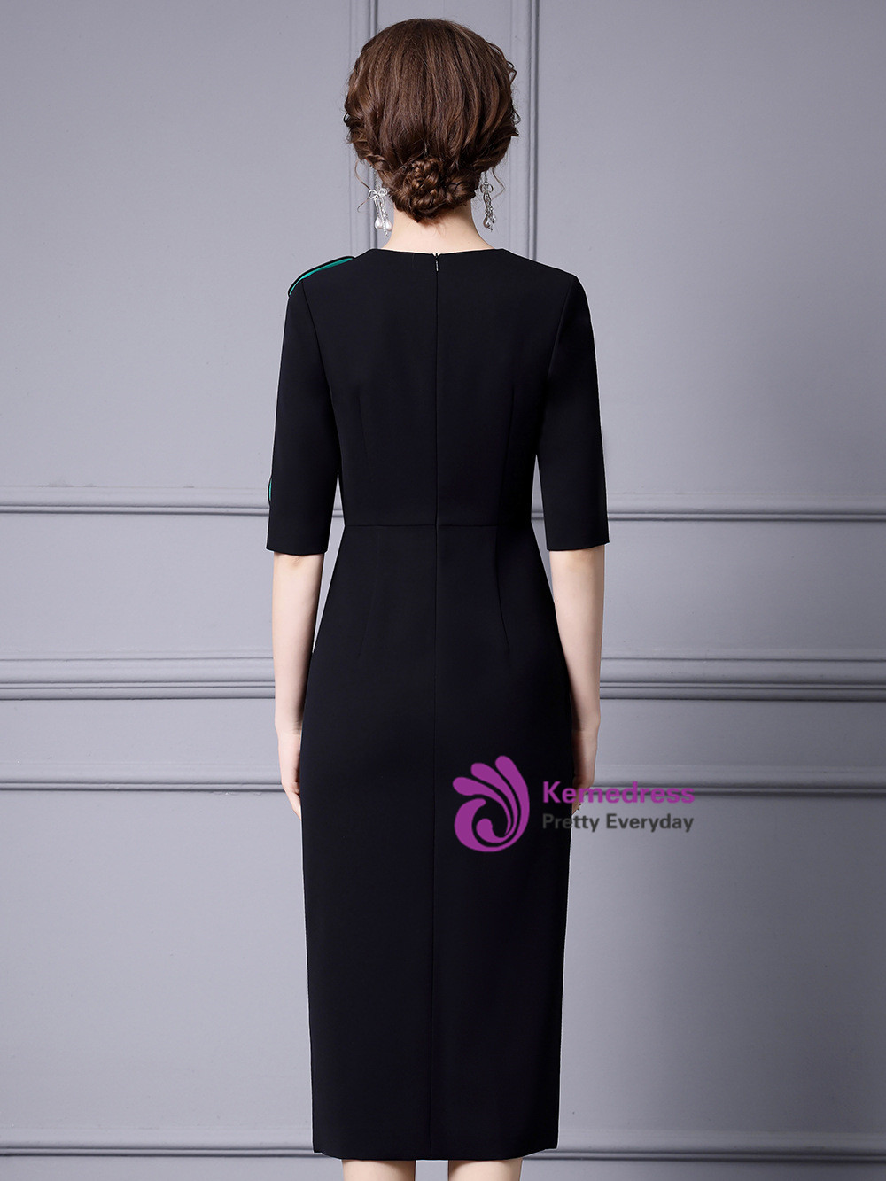 Black Short Sleeve Bow Mother Of The Bride Dress