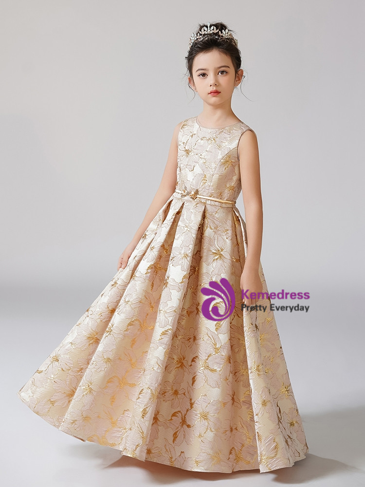 A-Line Print Scoop Neck Flower Girl Dress
