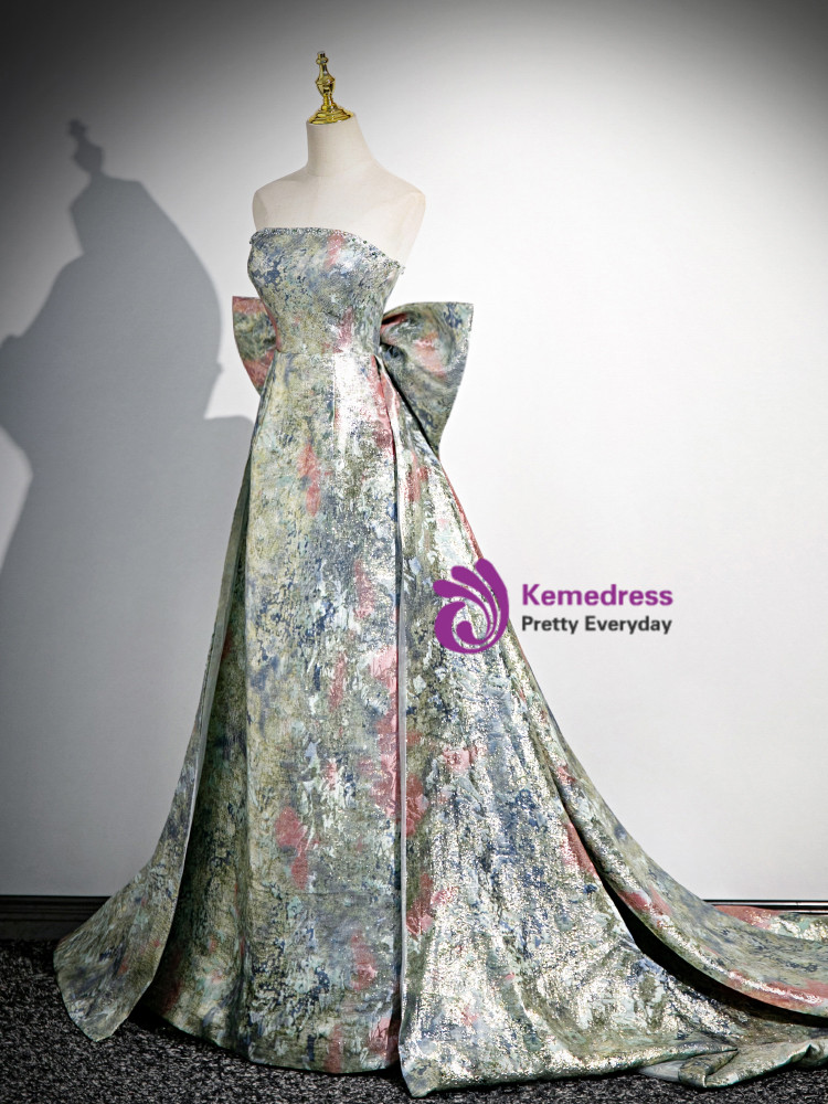Elegant Colorful Strapless Bow Prom Dress