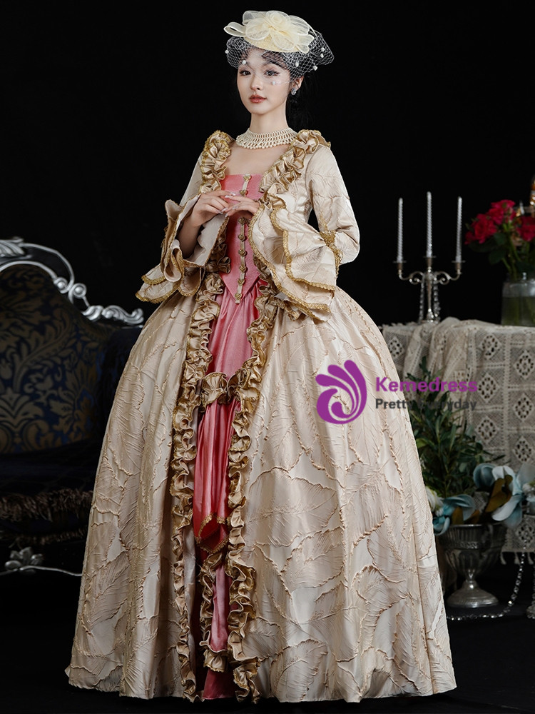 Champagne Long Sleeve Rococo Baroque Dress
