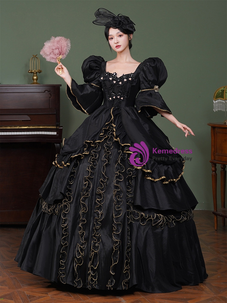 Black Puff Sleeve Rococo Baroque Vintage Dress