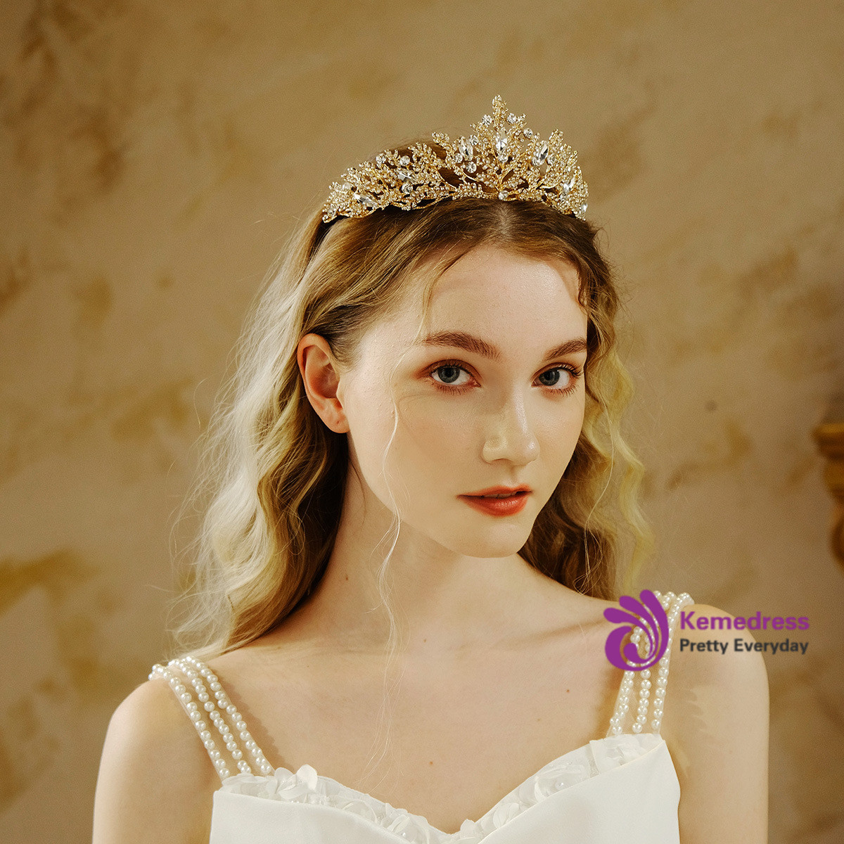 Retro Hair Accessories Headdress Crystal Gold Crown