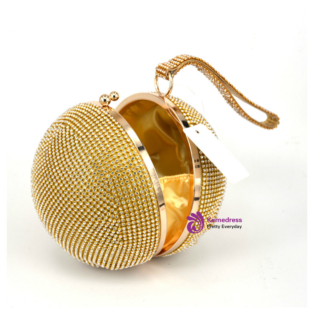 Fashion Golden Round ball Wristlets Women Clutch Evening Bag