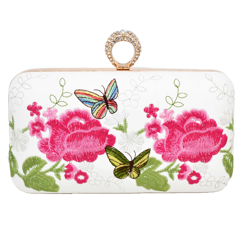 Gold Silver Evening Bag Rose Flower Holiday Party Clutch Purse Crystal Bag