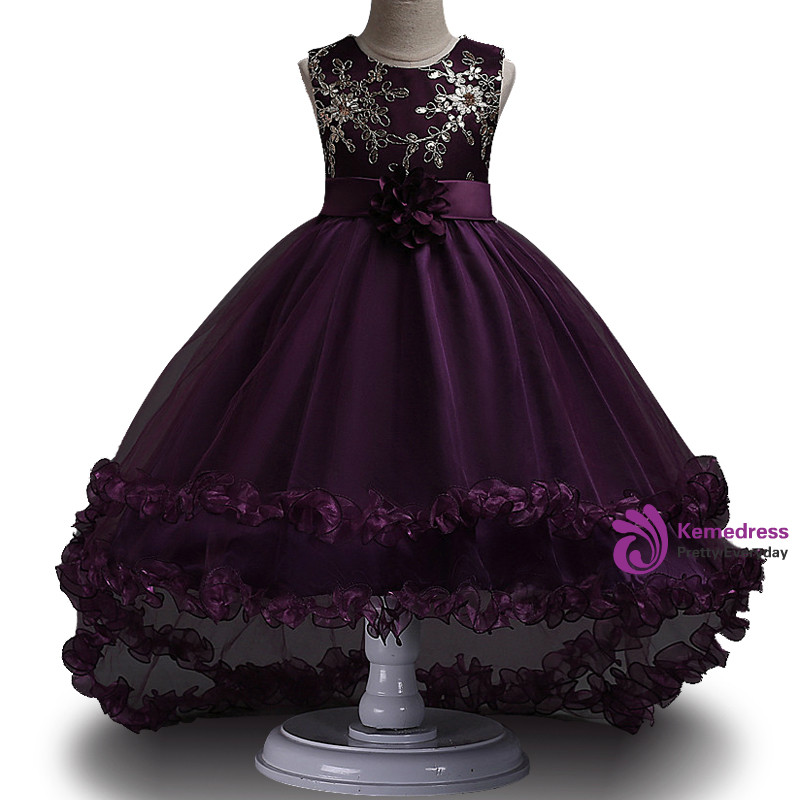 embroidery Flower Girl Dress Sequined Wedding Drag the floor Party Dress