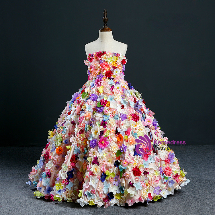 Ball Gown Multicolour Flower Strapless Flower Girl Dress