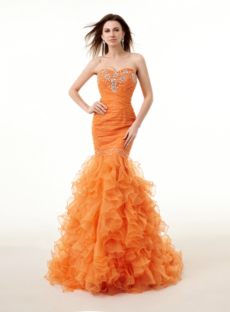 Organza Ruffles Two Piece Beading Sequins Prom Dress