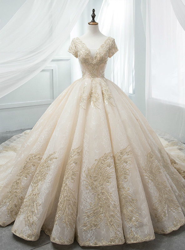 Ball Gown Colorful Tulle V-neck Backless Wedding Dress