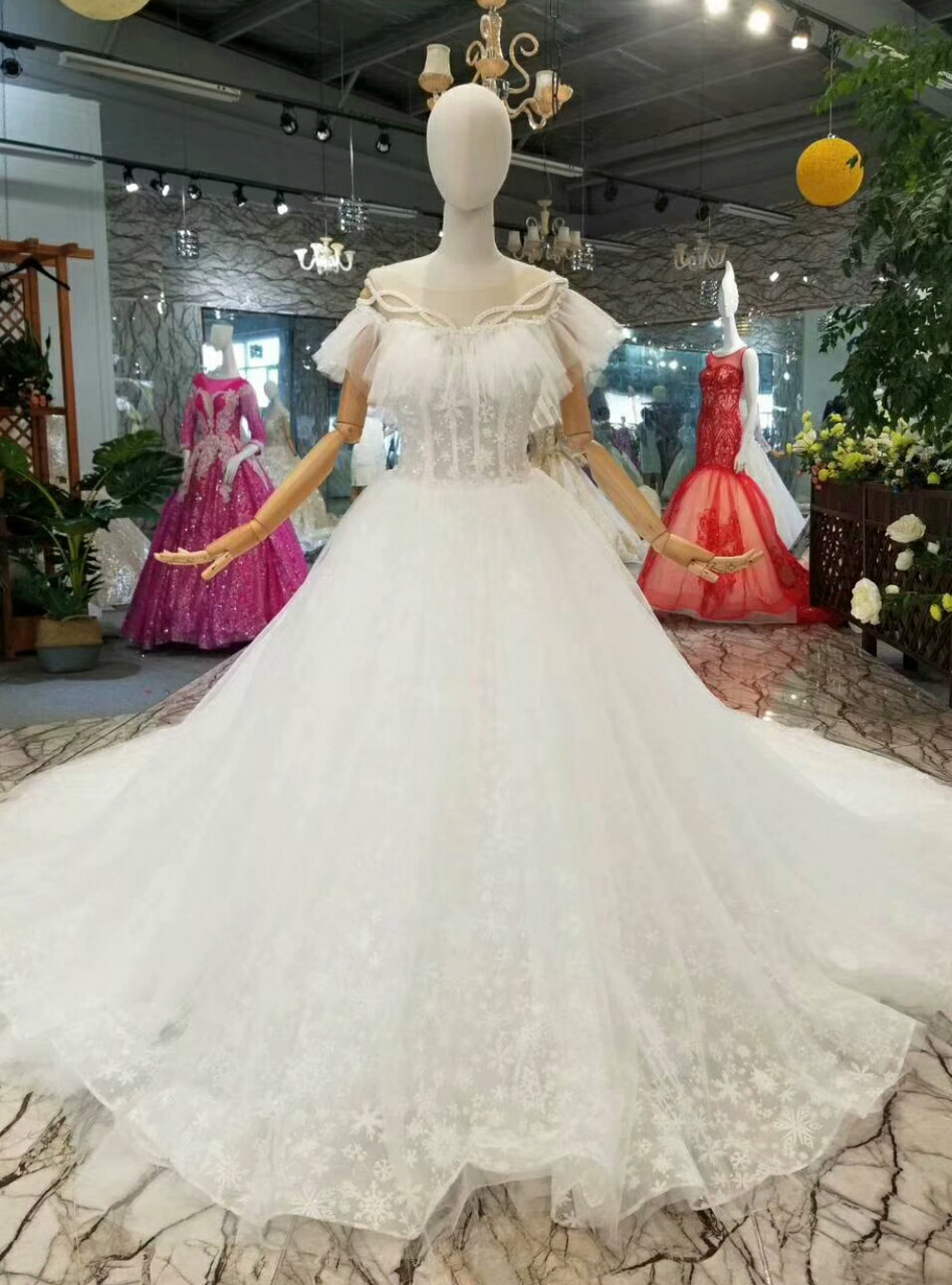 Queenly Lace Up Backless Flowers Beading Cathedral Train Floral Wedding ...