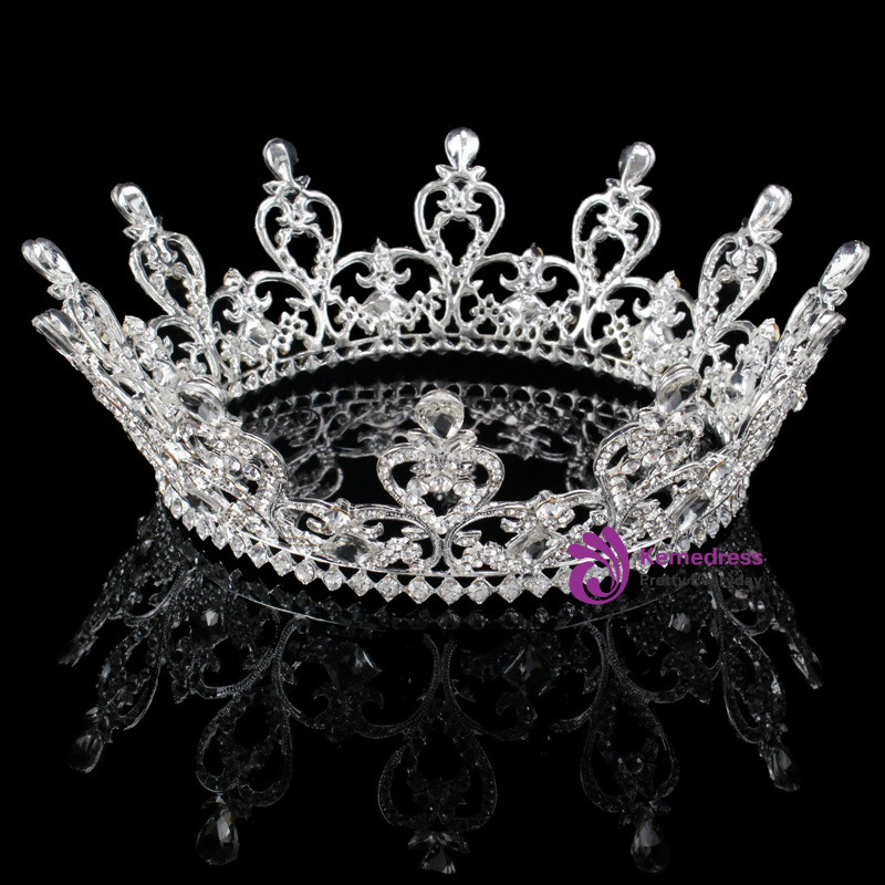 White Round Crown Princess Atmospheric Crown Wedding Headdress Baroque ...