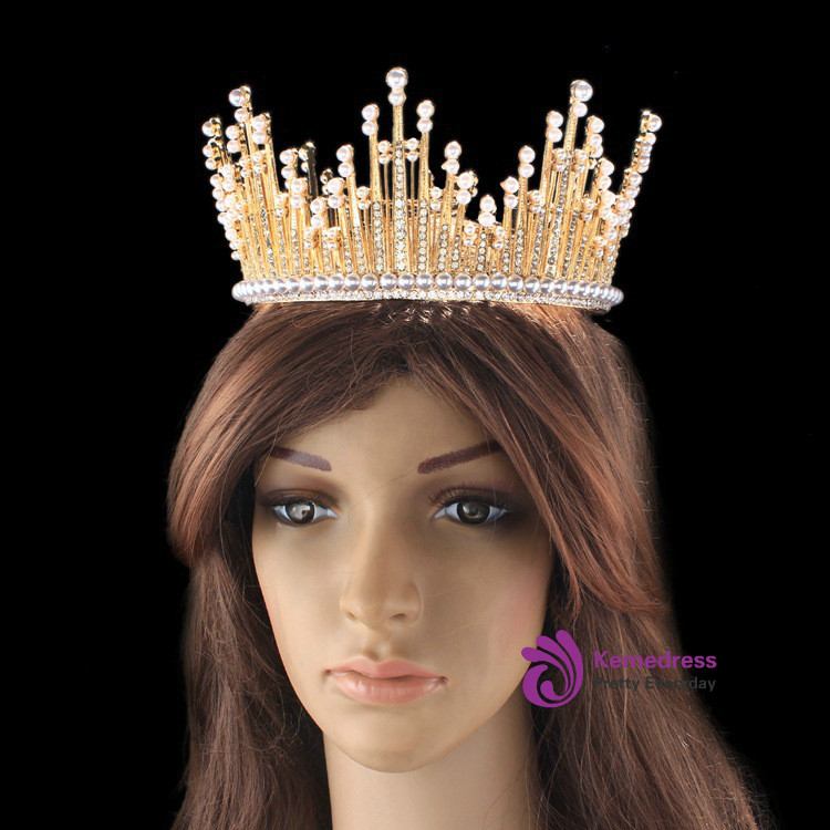 Bride Gold Tiara Elegant Princess Rhinestone Crown