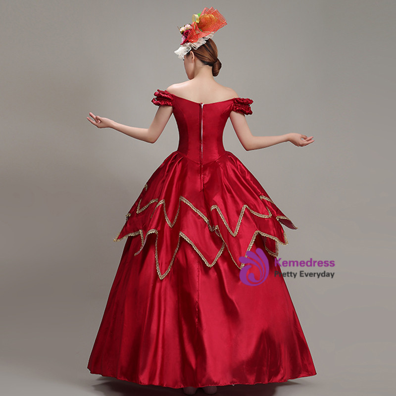 Red Satin Off the Shoulder Rococo Baroque Dress