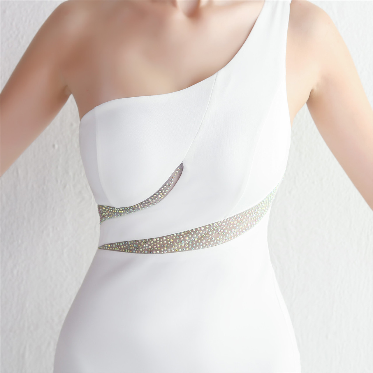 White One Shoulder Beading Party Dress