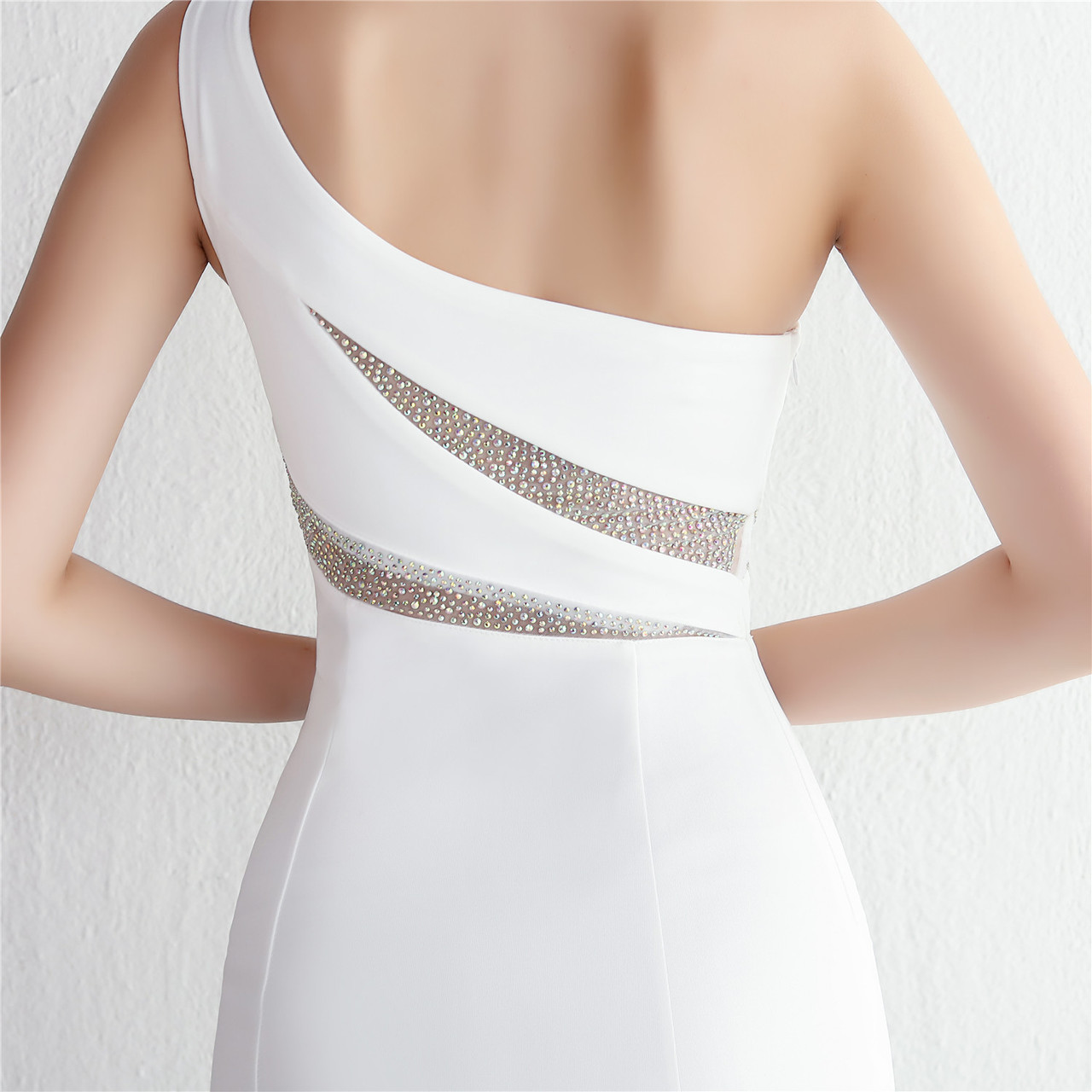 White One Shoulder Beading Party Dress
