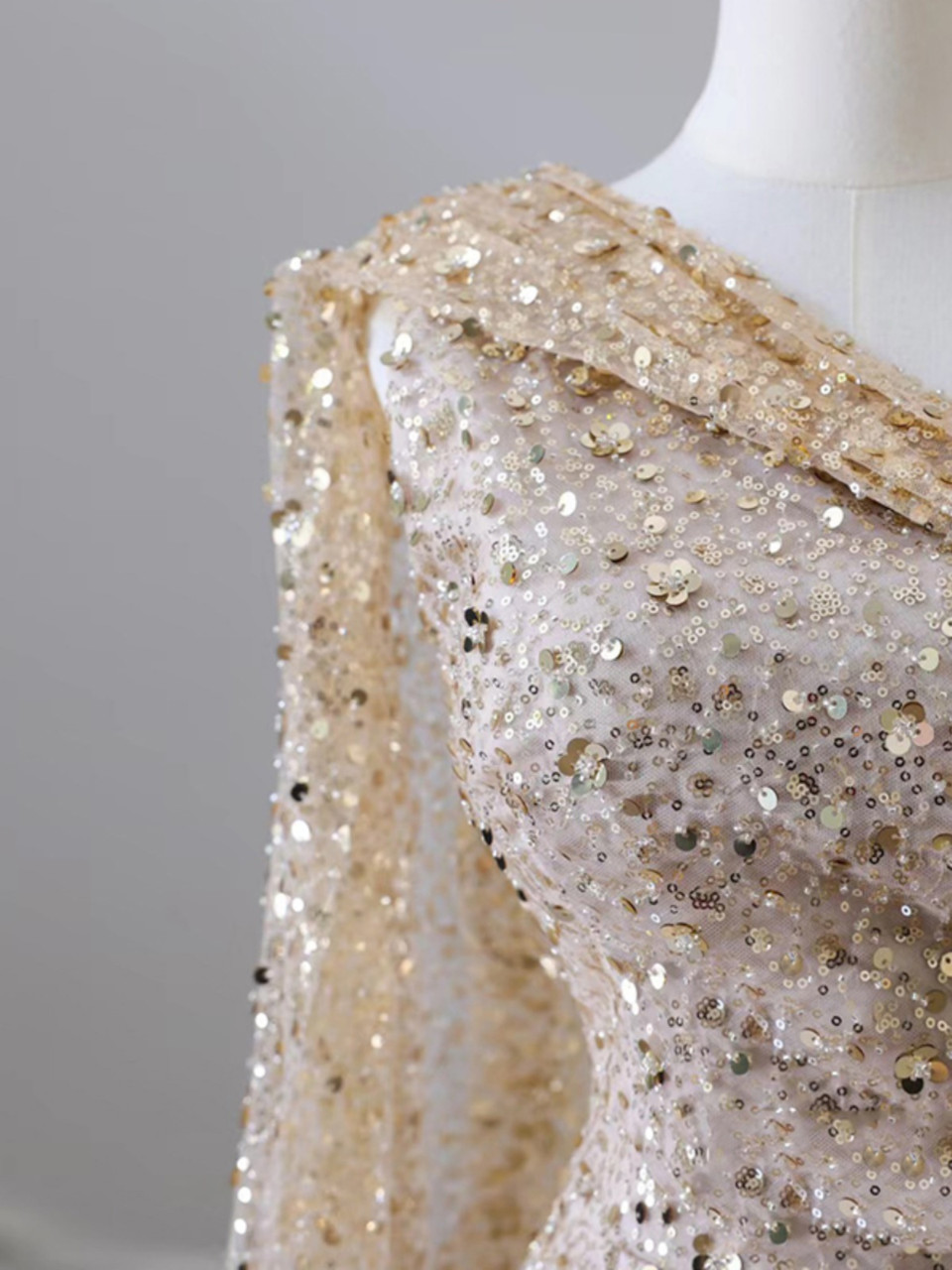 Gold Mermaid Sequins One Shoulder Prom Dress