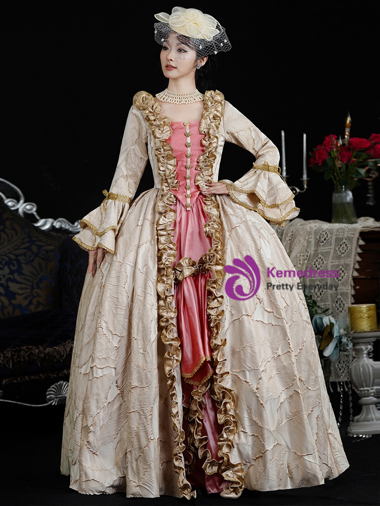 Champagne Long Sleeve Rococo Baroque Dress