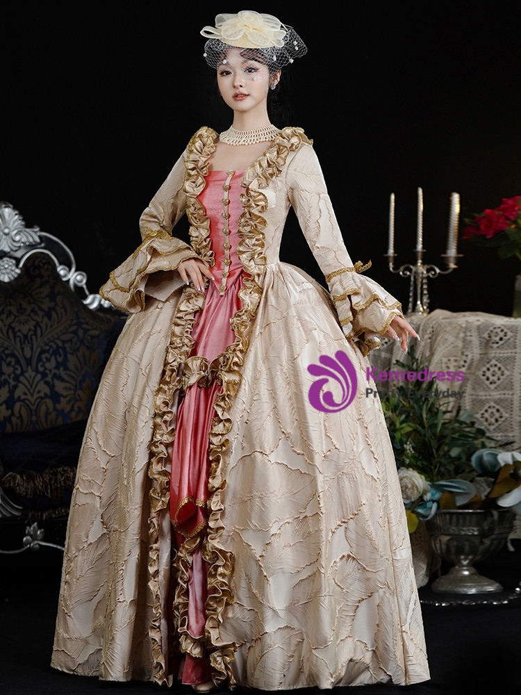 Champagne Long Sleeve Rococo Baroque Dress
