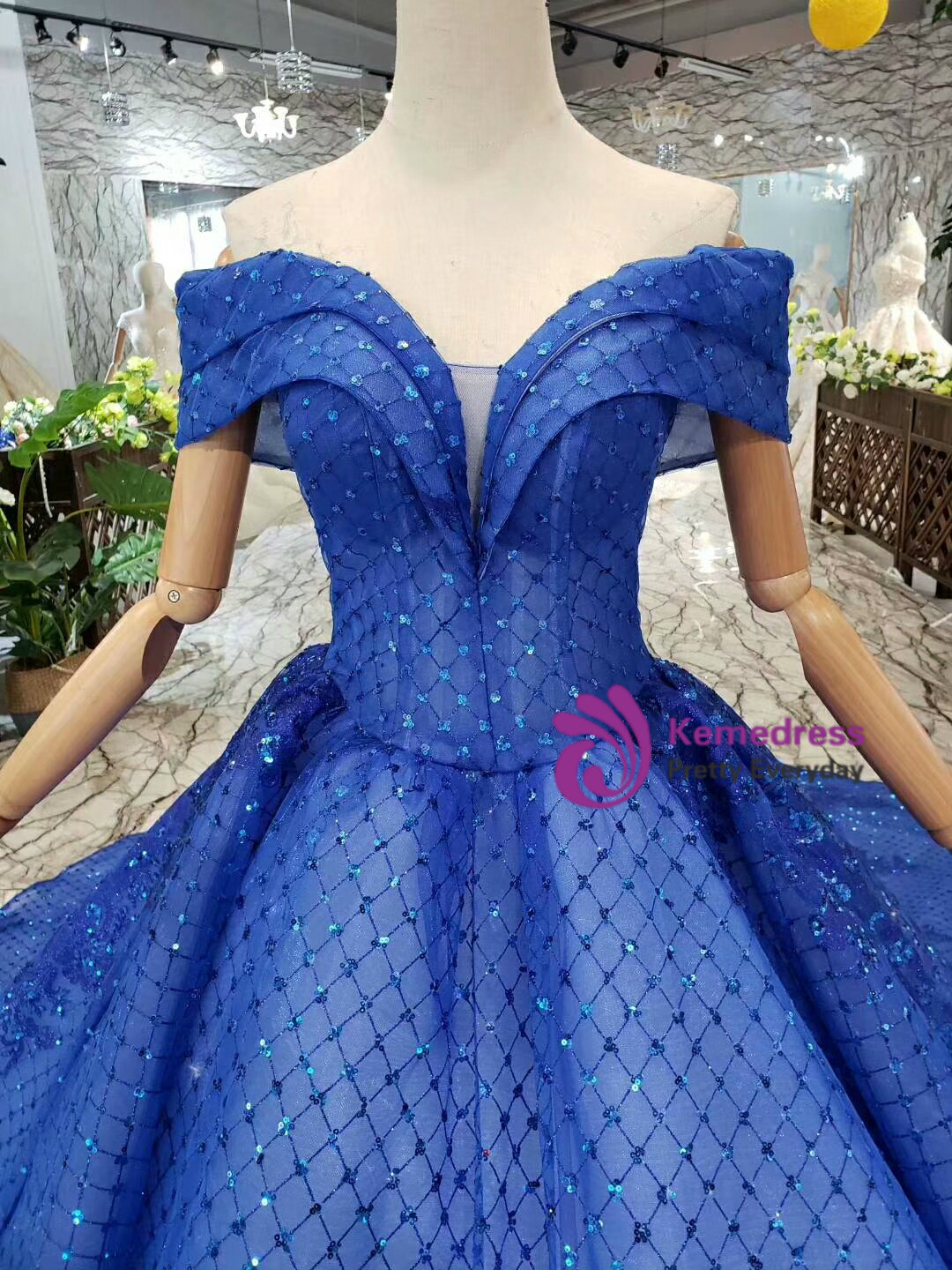 Royal Blue Royal Blue Tulle Sequins Off the Shoulder Appliques Wedding ...