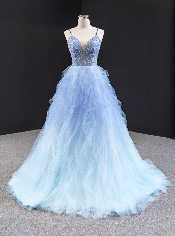Check Out Entire Collection Blue Ball Gown Spaghetti Straps Appliques ...
